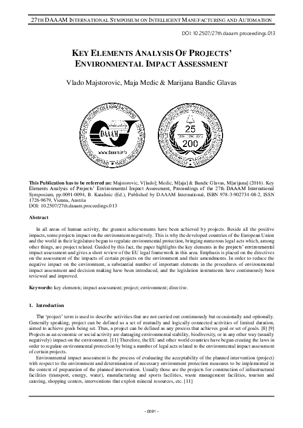 (PDF) Key Elements Analysis of Projects’ Environmental Impact Assessment