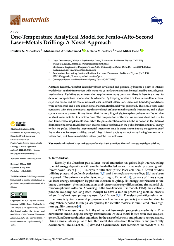 (PDF) One-Temperature Analytical Model for Femto-/Atto-Second Laser ...
