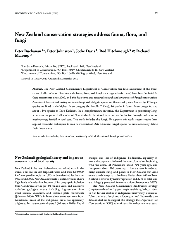 (PDF) New Zealand conservation strategies address fauna, flora, and fungi
