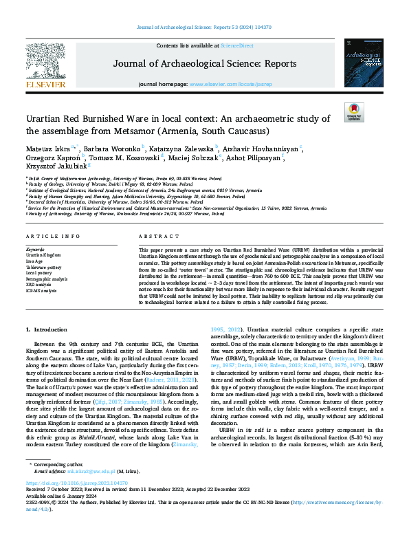 (PDF) Urartian Red Burnished Ware in local context: An archaeometric ...