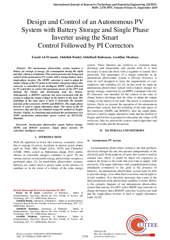 (PDF) Design and Control of an Autonomous PV System with Battery ...