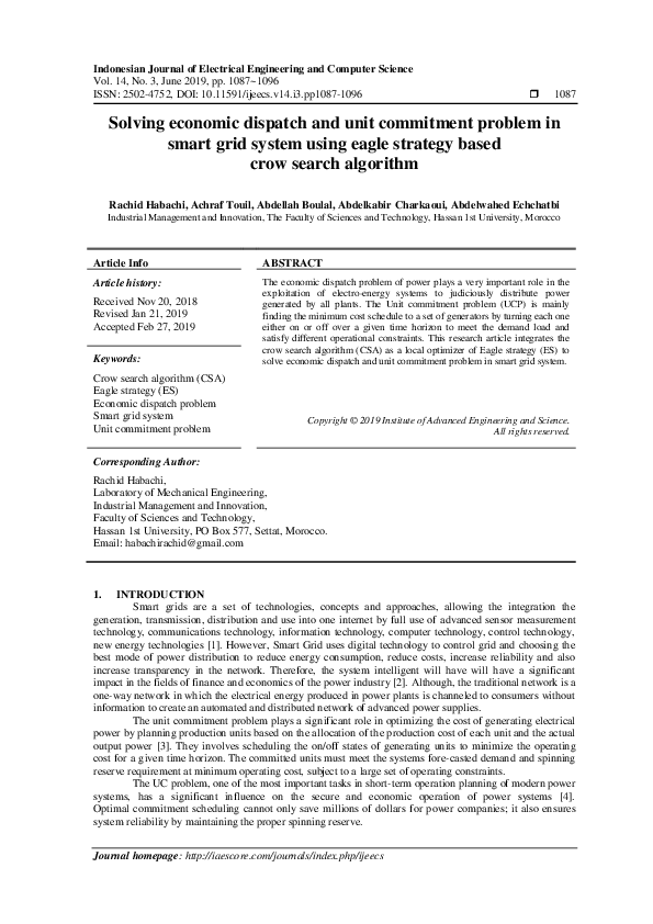 (PDF) Solving economic dispatch and unit commitment problem in smart grid system using eagle ...