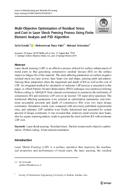 (PDF) Multi-Objective Optimization of Residual Stress and Cost in Laser Shock Peening Process ...