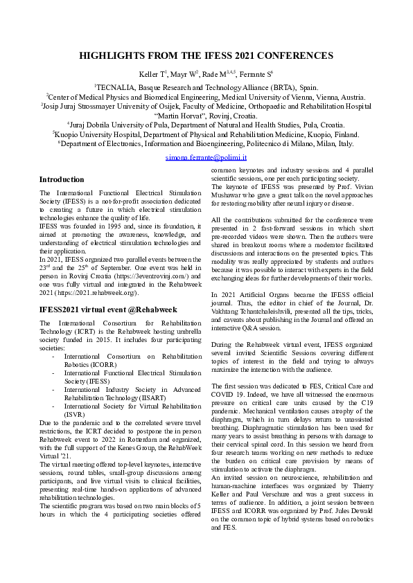 (PDF) Highlights from the IFESS 2021 conferences