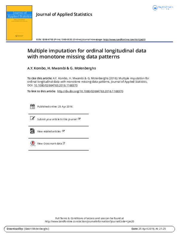 (PDF) Multiple imputation for ordinal longitudinal data with monotone missing data patterns