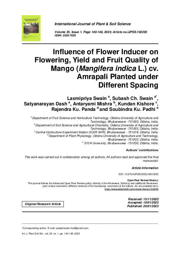 (PDF) Influence of Flower Inducer on Flowering, Yield and Fruit Quality ...