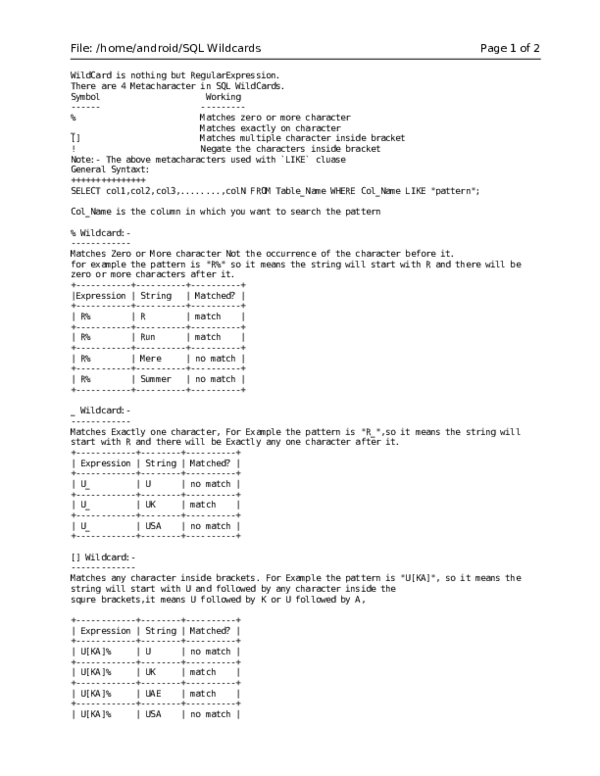 Pdf Sql Wildcards