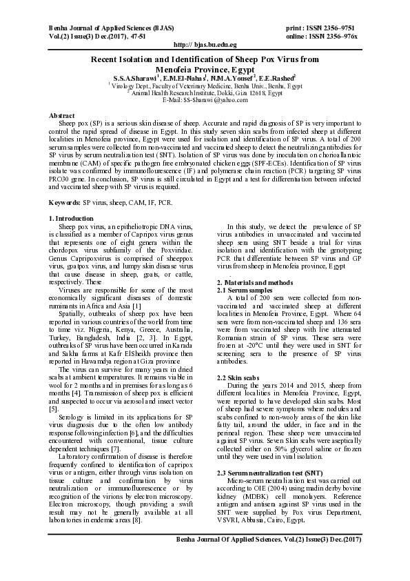 (PDF) Recent Isolation and Identification of Sheep Pox Virus from ...