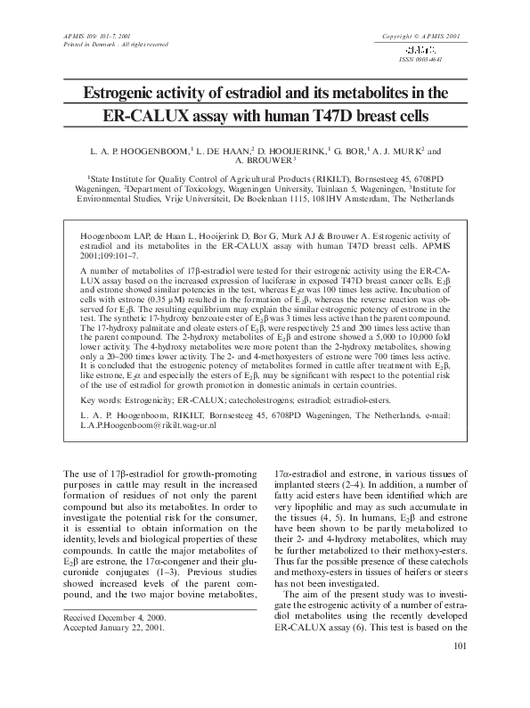 (PDF) Estrogenic activity of estradiol and its metabolites in the ER ...
