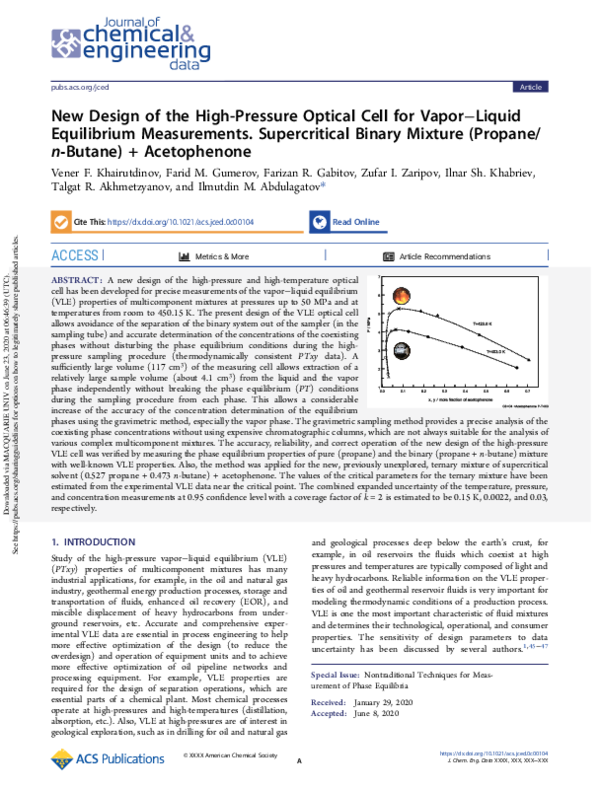 (PDF) New Design of the High-Pressure Optical Cell for Vapor–Liquid ...