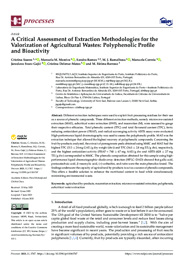 (PDF) A Critical Assessment of Extraction Methodologies for the Valorization of Agricultural ...