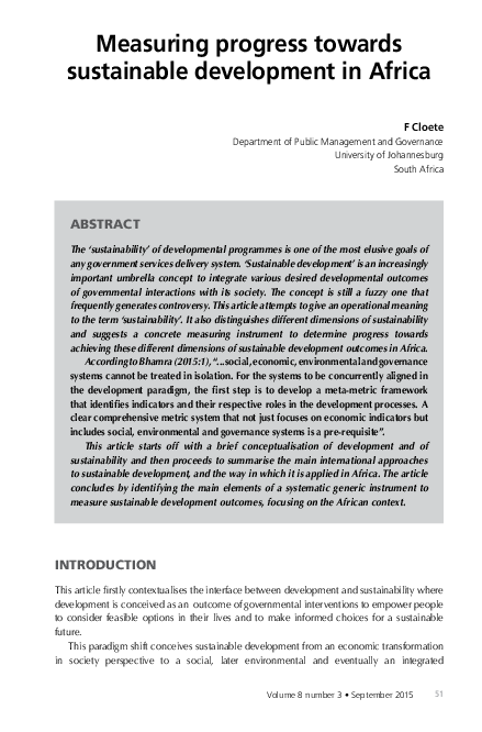(PDF) Measuring progress towards sustainable development in Africa