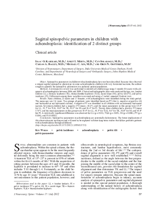 (PDF) Sagittal Spinopelvic Parameters in Children With Achondroplasia