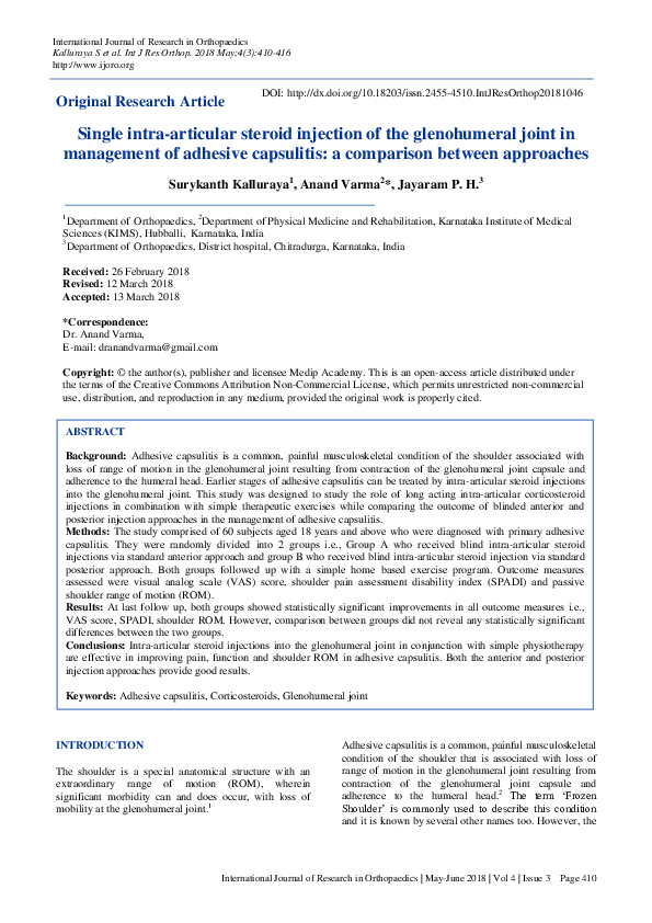 (PDF) Single intra-articular steroid injection of the glenohumeral ...