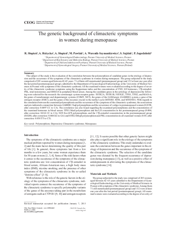 (PDF) The genetic background of climacteric symptoms in women during ...