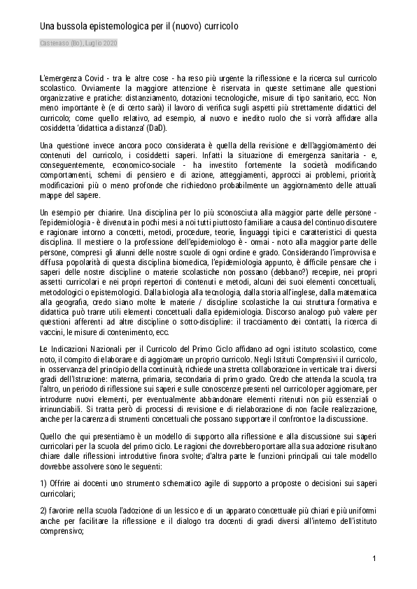 (PDF) Una bussola epistemologica per il (nuovo) curricolo