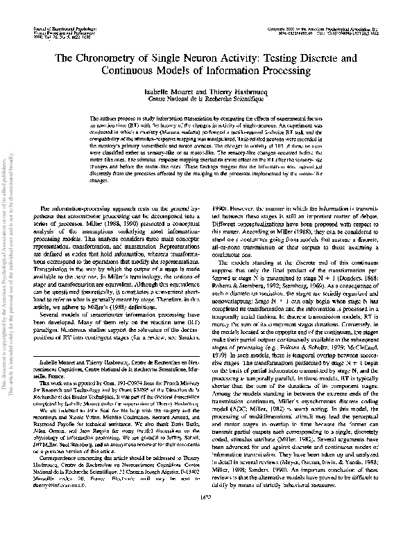 (PDF) The chronometry of single neuron activity: Testing discrete and ...