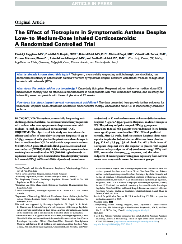 (PDF) The Effect of Tiotropium in Symptomatic Asthma Despite Low- to ...