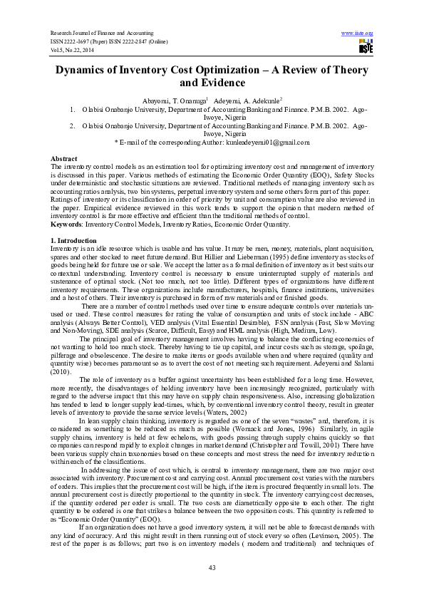 (PDF) Dynamics of Inventory Cost Optimization – A Review of Theory and ...