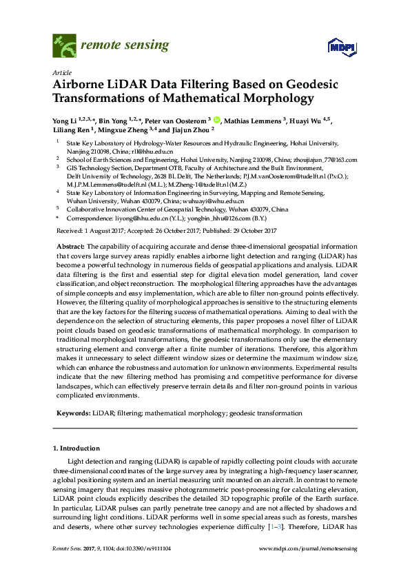 (PDF) Airborne LiDAR Data Filtering Based on Geodesic Transformations of Mathematical Morphology ...