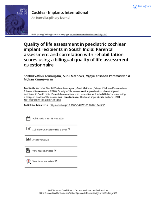 (PDF) Quality of life assessment in paediatric cochlear implant ...