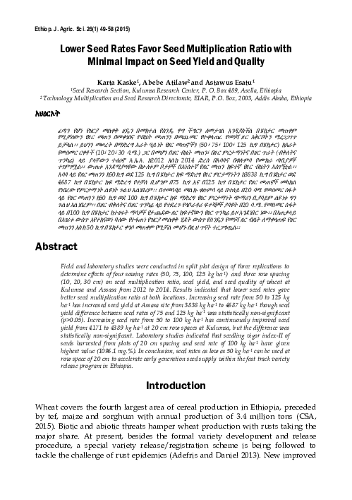 (PDF) Lower Seed Rates Favor Seed Multiplication Ratio with Minimal ...