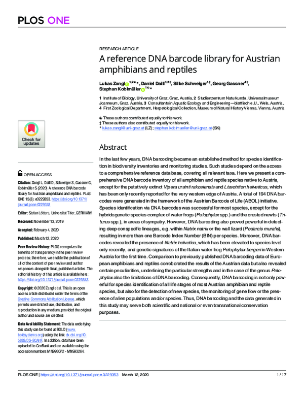 (PDF) A reference DNA barcode library for Austrian amphibians and reptiles