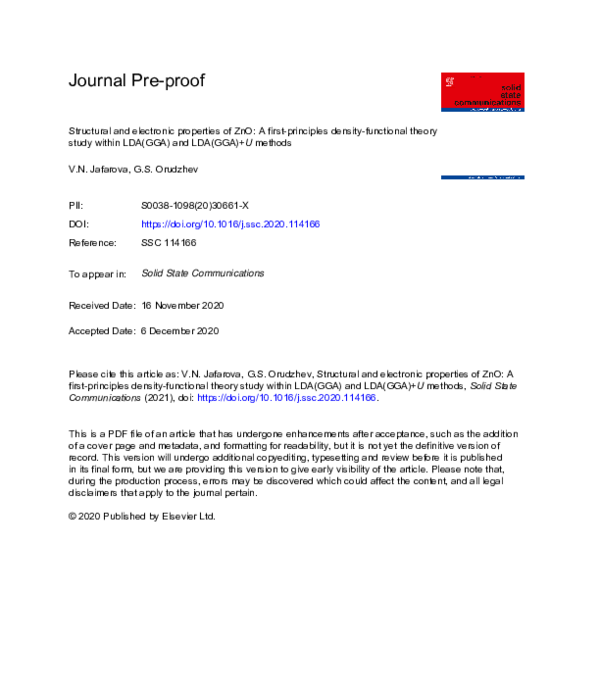 (PDF) Structural and electronic properties of ZnO: A first-principles ...