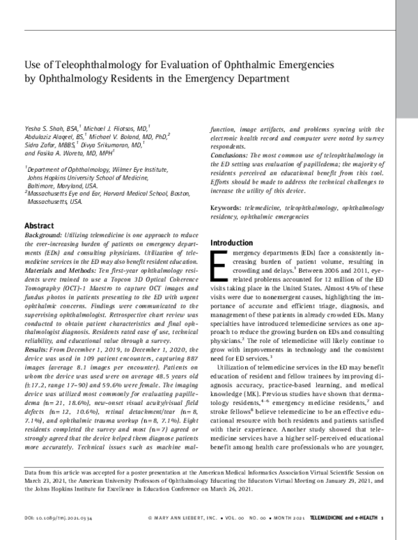 (PDF) Use of Teleophthalmology for Evaluation of Ophthalmic Emergencies ...