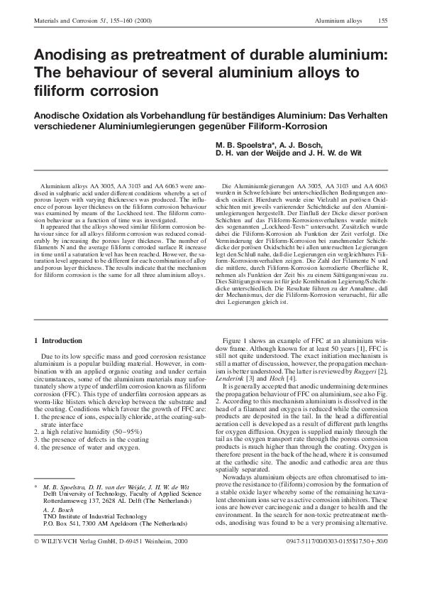 (PDF) Anodising as pretreatment of durable aluminium: The behaviour of ...