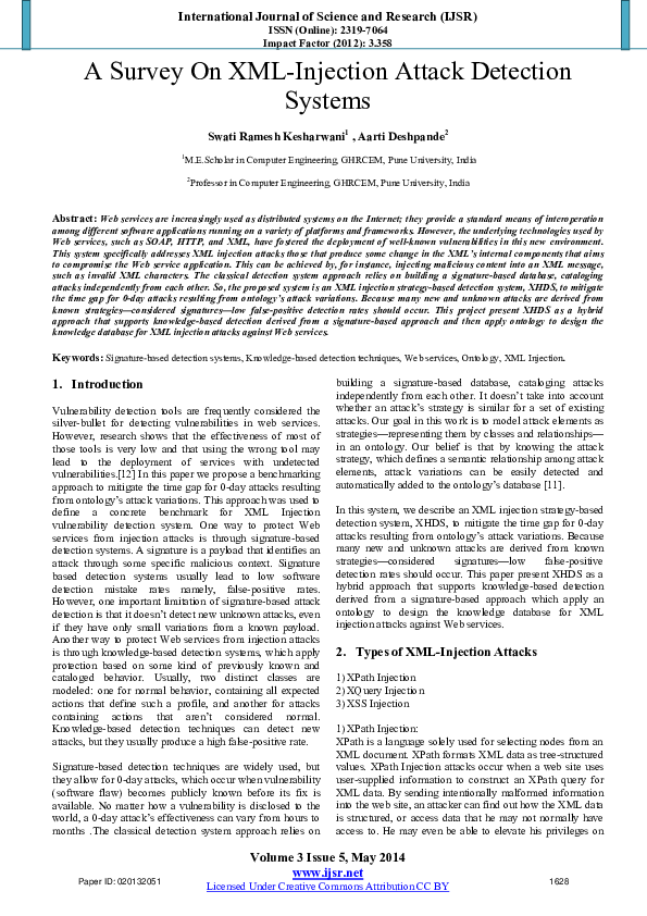 (PDF) A Survey On XML-Injection Attack Detection Systems | Aarti ...