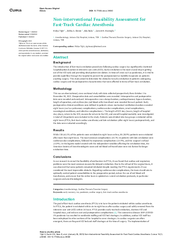 (PDF) Non-interventional Feasibility Assessment for Fast-Track Cardiac ...