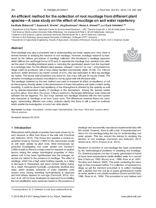 (PDF) An efficient method for the collection of root mucilage from ...