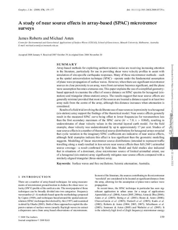 (PDF) A study of near source effects in array-based (SPAC) microtremor surveys | james roberts ...