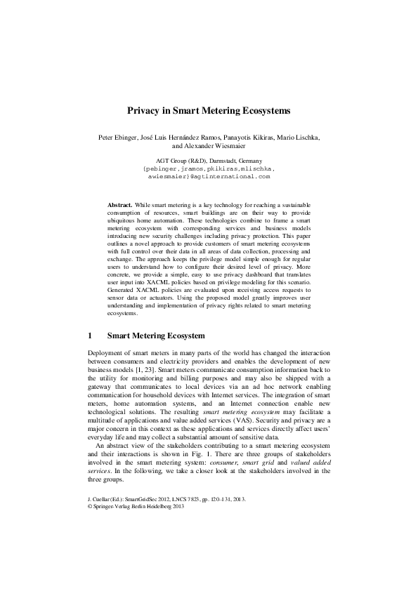 (PDF) Privacy in Smart Metering Ecosystems