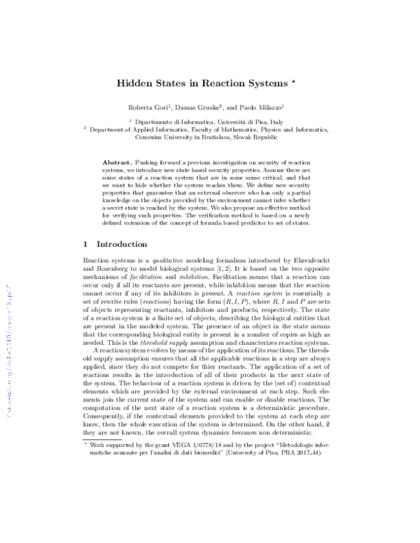 (PDF) Hidden States in Reaction Systems