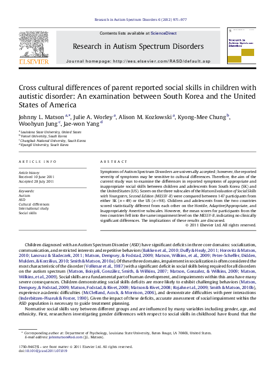 (PDF) Cross cultural differences of parent reported social skills in ...