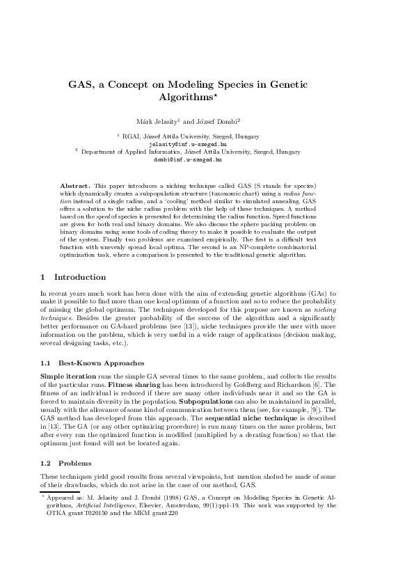 (PDF) GAS, a concept on modeling species in genetic algorithms
