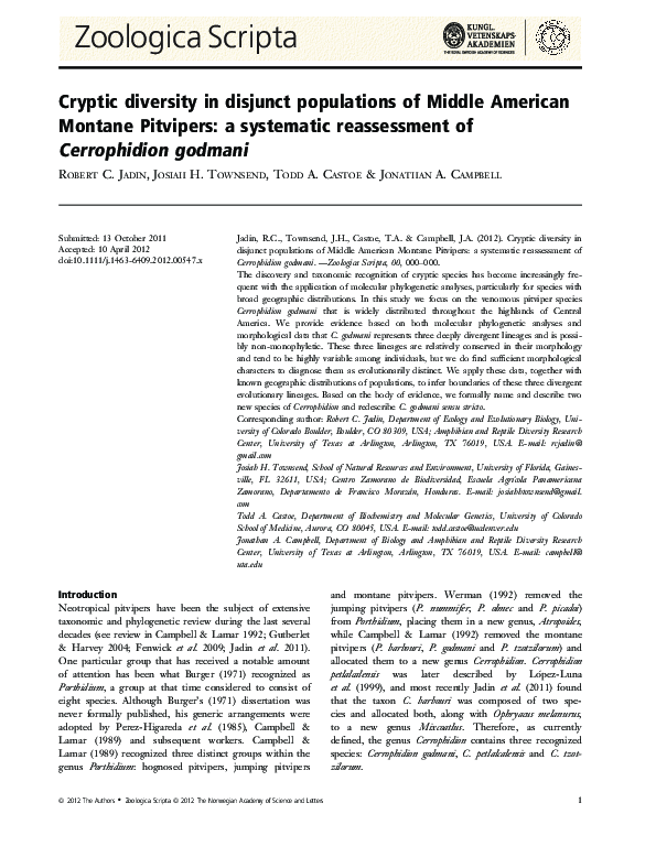 (PDF) Cryptic diversity in disjunct populations of Middle American ...