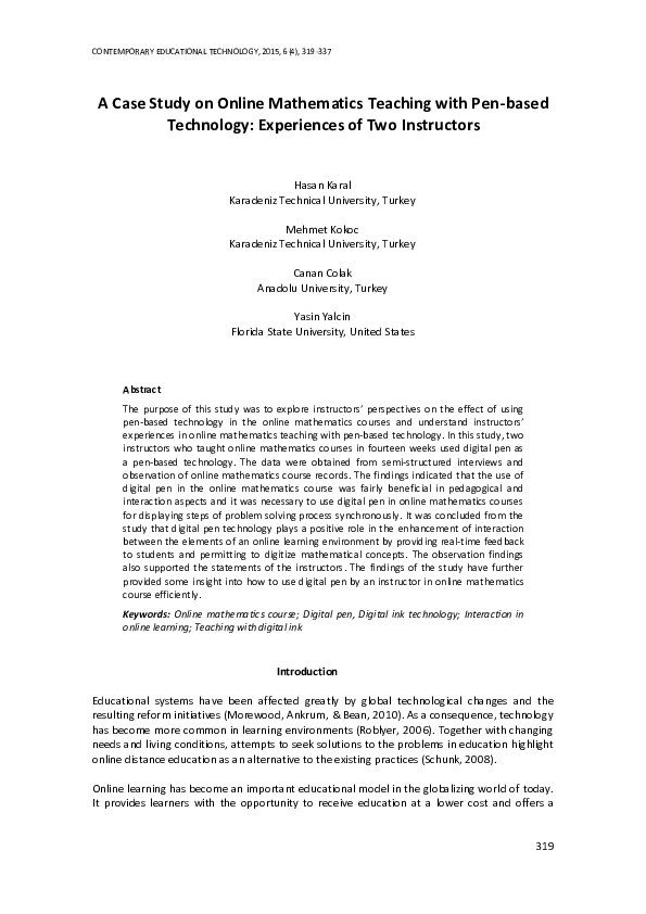 (PDF) A Case Study on Online Mathematics Teaching with Pen-based ...