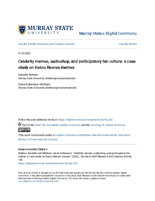 (PDF) Celebrity memes, audioshop, and participatory fan culture: a case study on Keanu Reeves memes