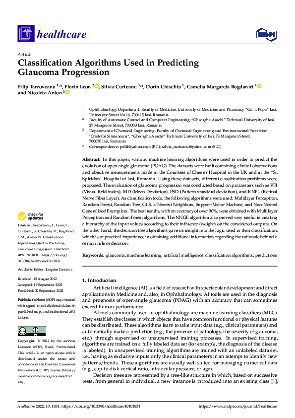 (PDF) Classification Algorithms Used in Predicting Glaucoma Progression