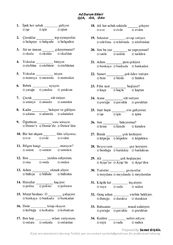 (PDF) Türkçede Ad Durum Ekleri (-A -DA -DAn) - Case Markers in Turkish ...