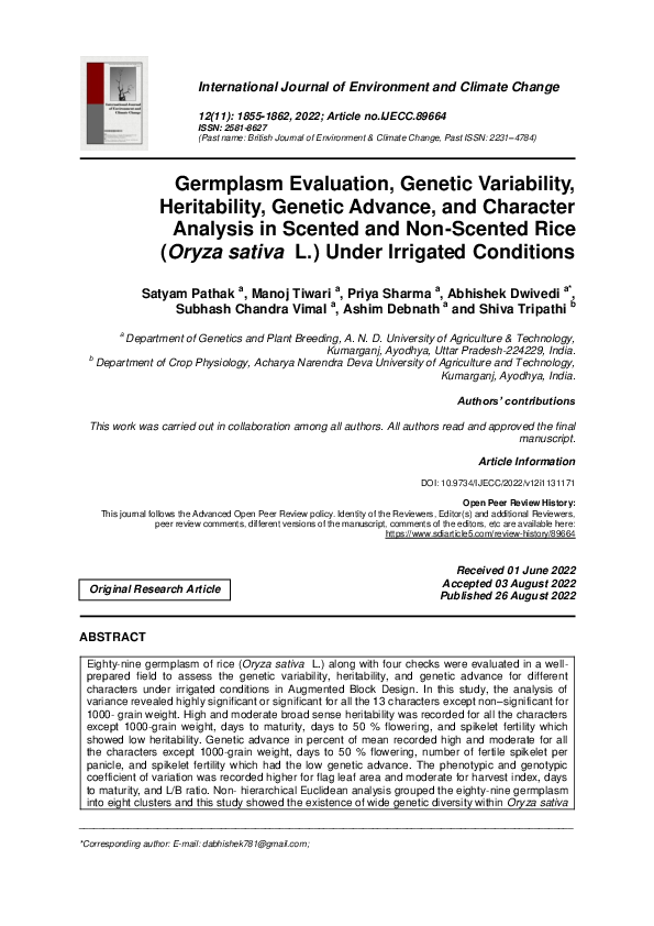 (PDF) Germplasm Evaluation, Genetic Variability, Heritability, Genetic Advance, and Character ...