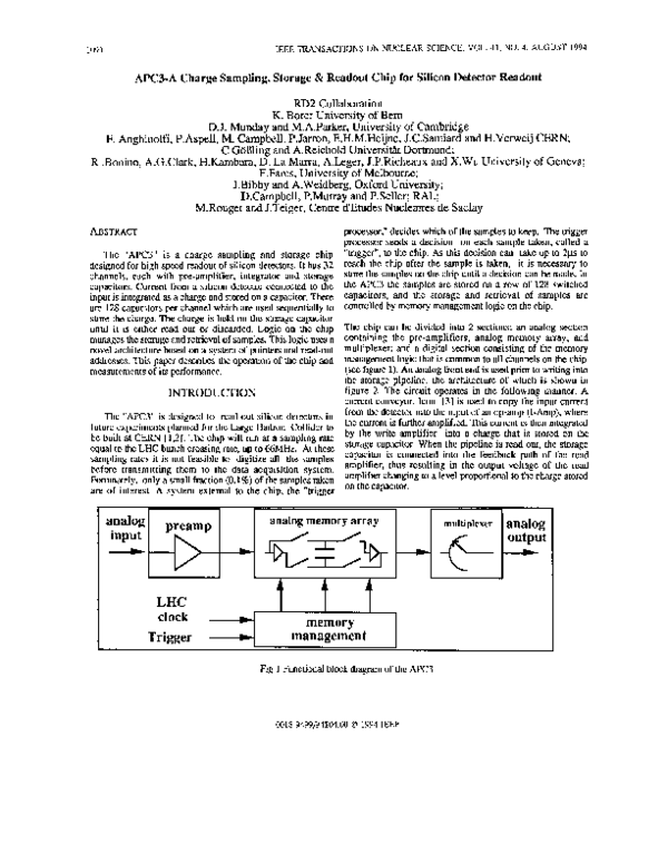 (PDF) APC3-a charge sampling, storage and readout chip for silicon detector readout