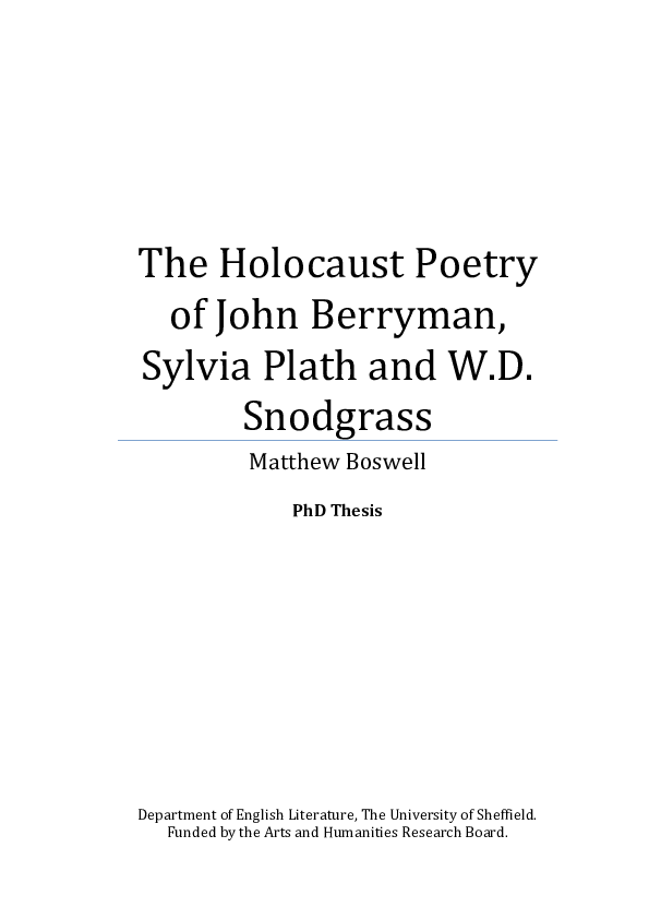 (PDF) The Holocaust poetry of John Berryman, Sylvia Plath and W.D ...