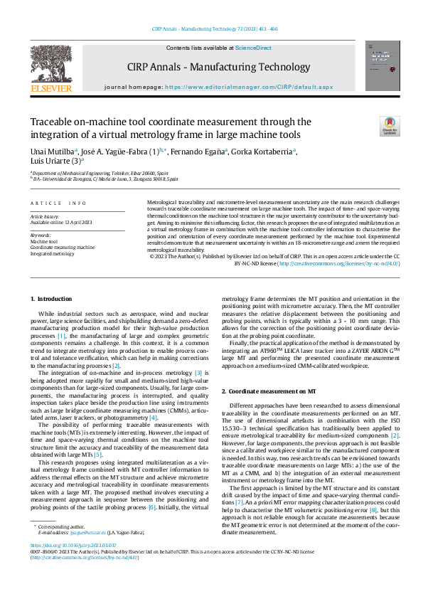 (PDF) Traceable on-machine tool coordinate measurement through the ...