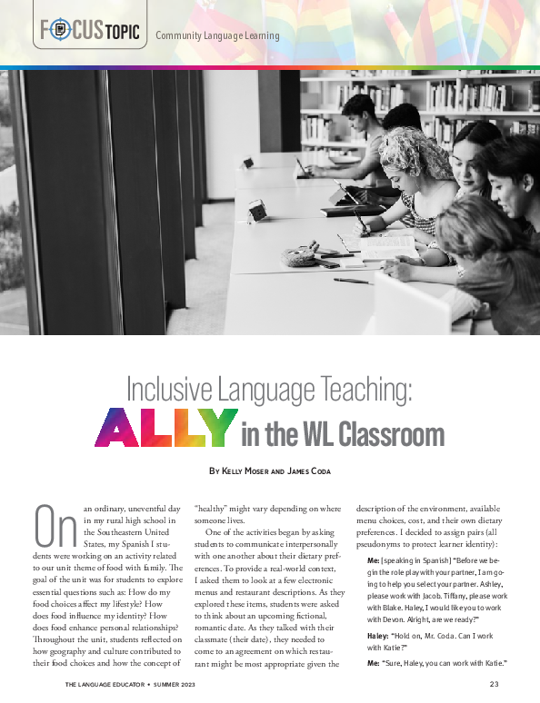 (PDF) Inclusive Language Teaching: ALLY in the WL Classroom