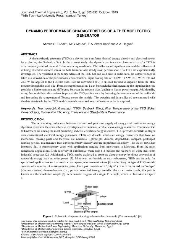 (PDF) Dynamic Performance Characteristics of a Thermoelectric Generator