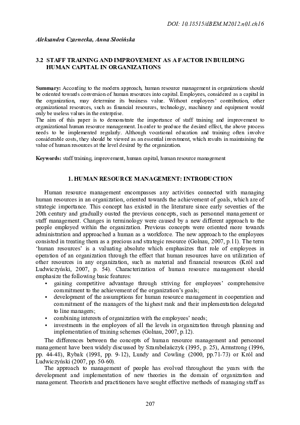 (PDF) Staff training and improvement as a factor in building human ...